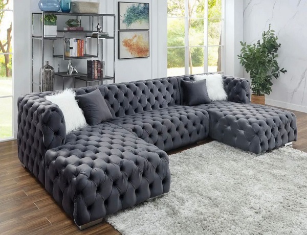 Gray Velvet Double Chaise Sectional